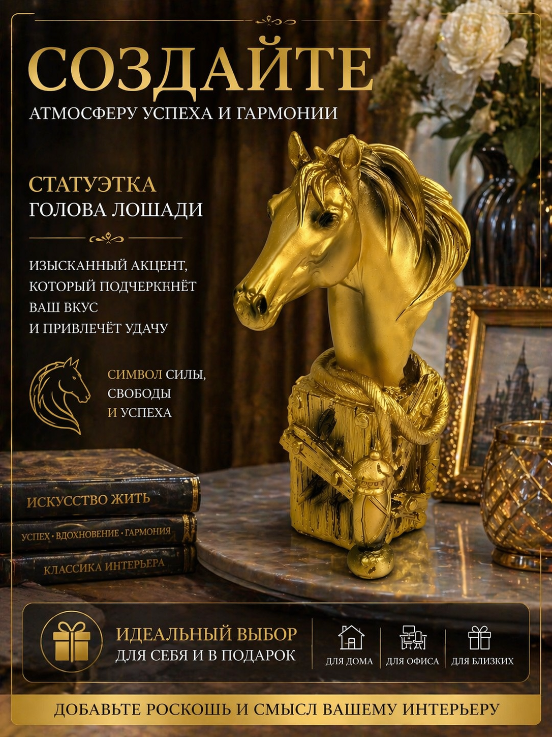 Статуэтка Голова лошади золото Casaentera 11х6.5х19 см CE12-10869658