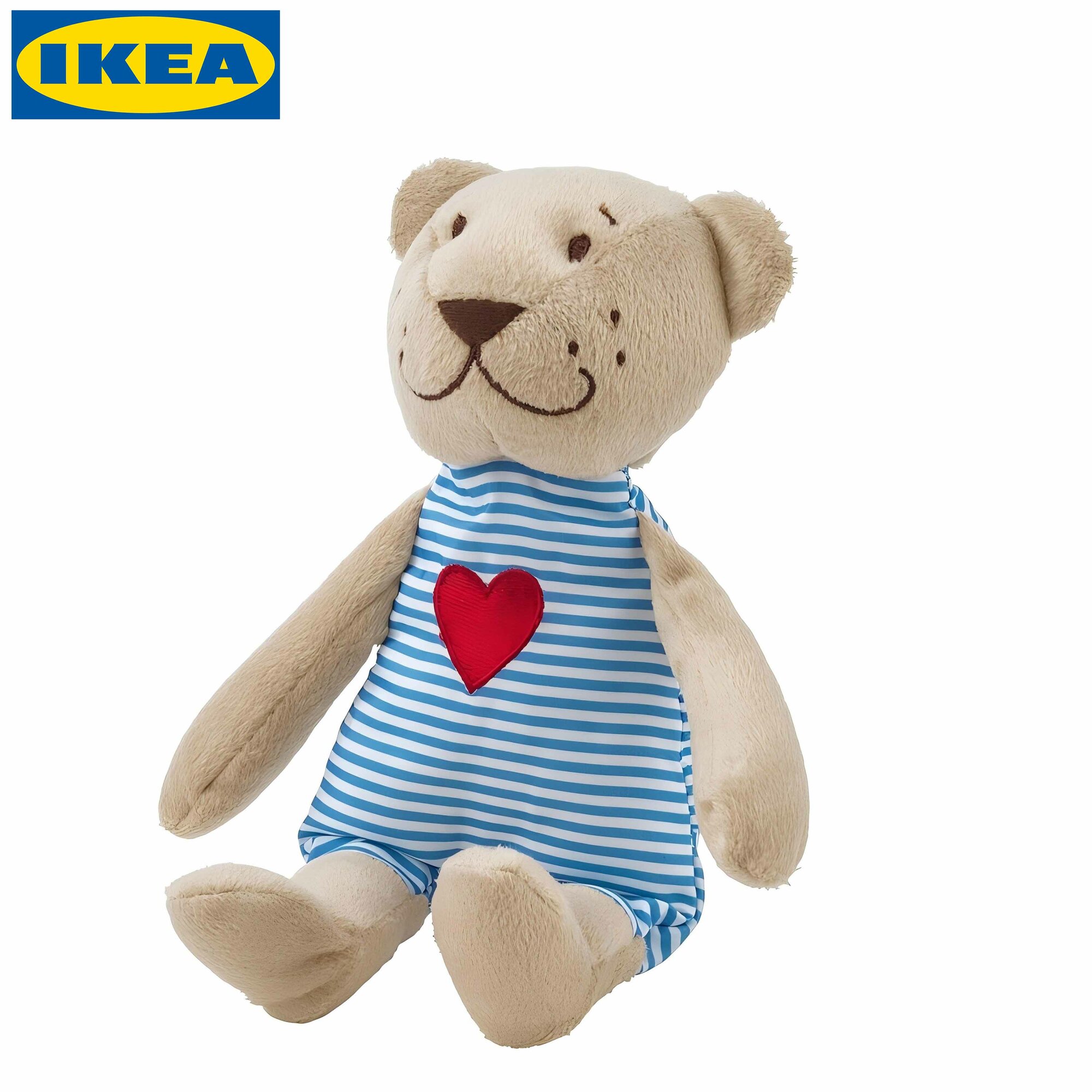 Мягкая игрушка IKEA FABLER BJORN, плюшевый мишка, ширина 10 см, длина 22 см, синей одеждой