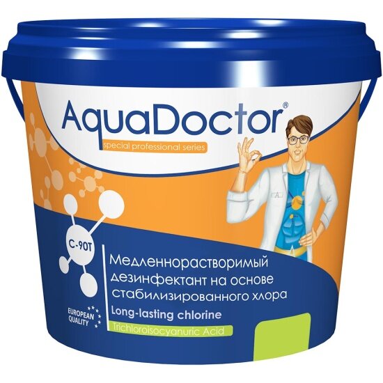 Хлор Aquadoctor 5кг ведро, табл.200гр, медленнорастворимый, на основе 90% активного хлора (C90T-5)
