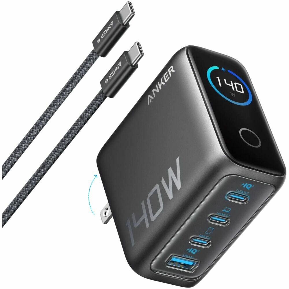 Сетевое зарядное устройство Anker 3C1A LCD B2697 140W 3хUSB-C + USB (+ USB-C Cable) черное