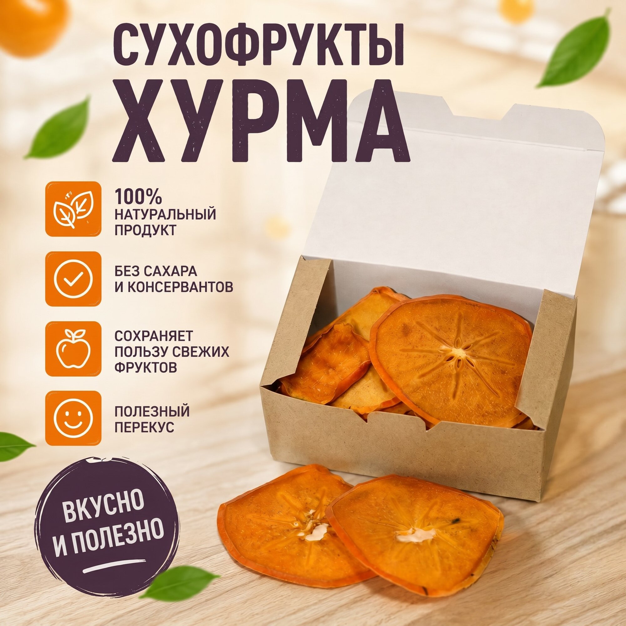 Фруктовые чипсы / фриспы /сухофрукты хурма 70 гр