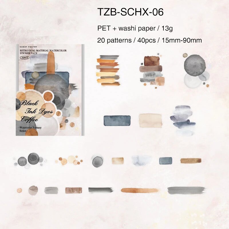 Наклейки TZB-SCHX-06, 40 шт, акварель
