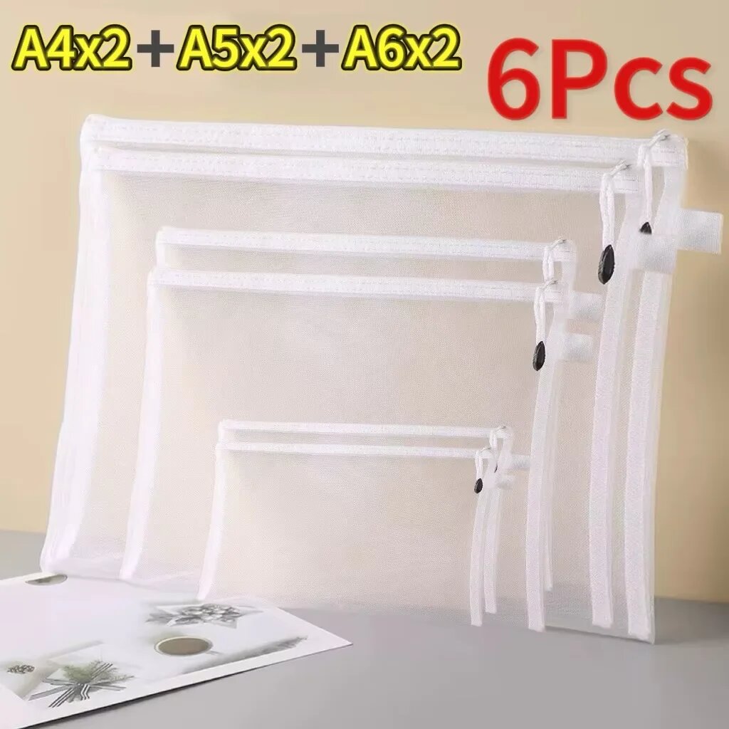 Сетчатые сумки для хранения A4, A5, A6, 6шт, цвет: 6pcs-mix