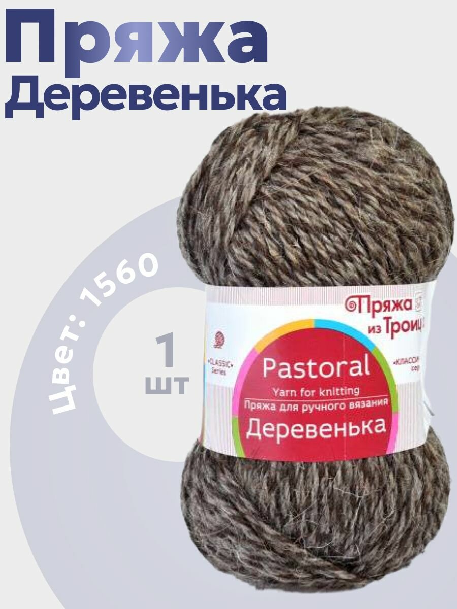 Пряжа для вязания из Троицка Деревенька 1 моток (170 м, 100 гр), цвет 1560 мулине-серый-коричневый