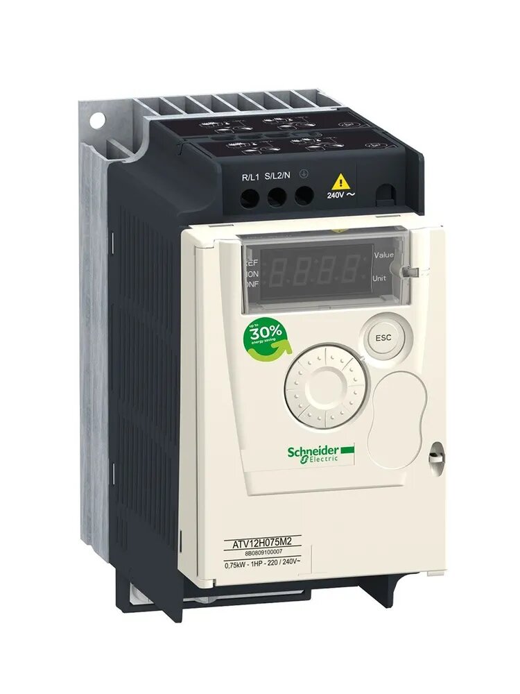 Частотный преобразователь Schneider ATV12H018M2, 1 шт, мощность 0,18 кВт 0,25 л. с, напряжение 200 240 В, однофазный