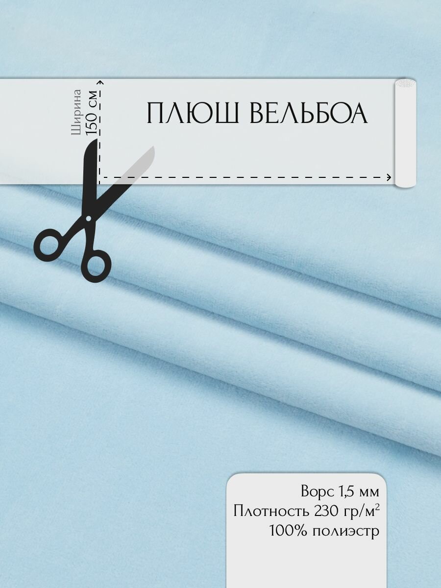 Мех Искуственный Плюш Вельбоа Голубой светлый 211/4 1x1,5м