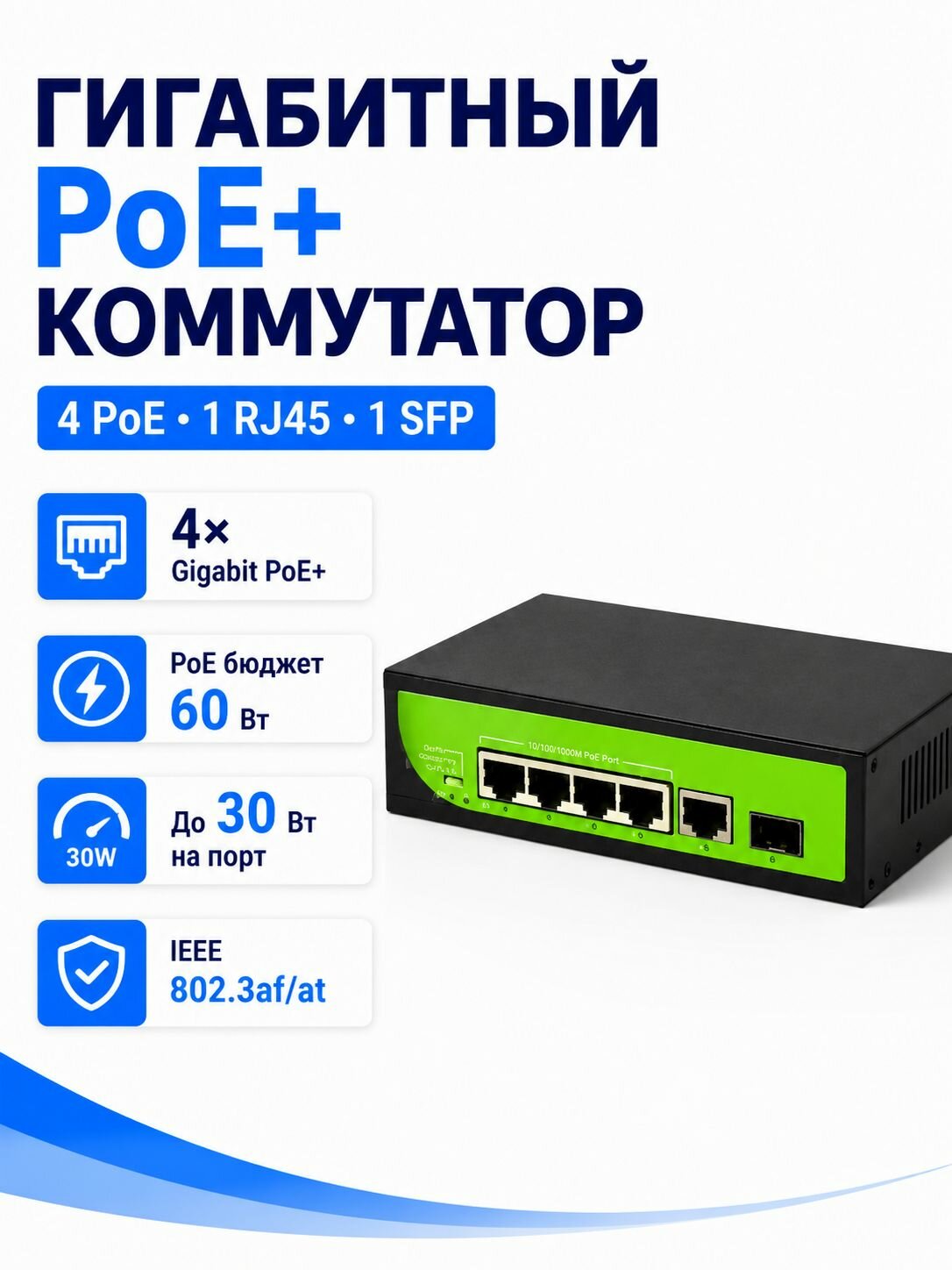 Гигабитный PoE-коммутатор CYONICE S1000-4GTP1GT1GP: 4 1 Гбит/с PoE + 1 1 Гбит/с + 1 SFP uplink