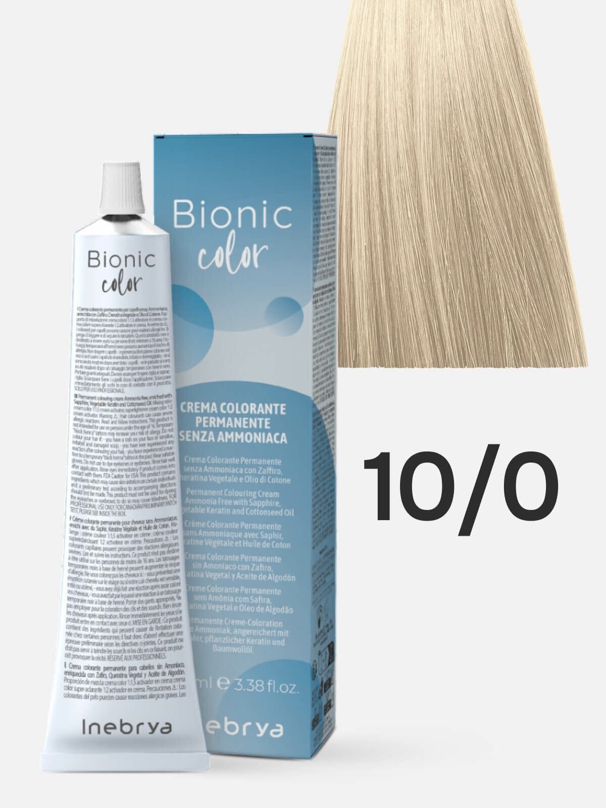 Крем - краска для волос профессиональная без аммиака Inebrya Bionic Color 10/0 Светлый блонд Натуральный, 100 мл
