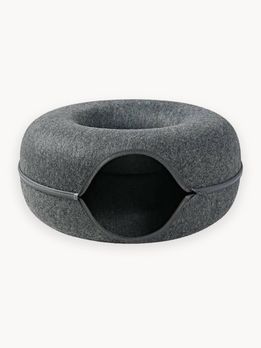 Лежанка-пончик для кошек, теплый домик, темно-серая, текстиль