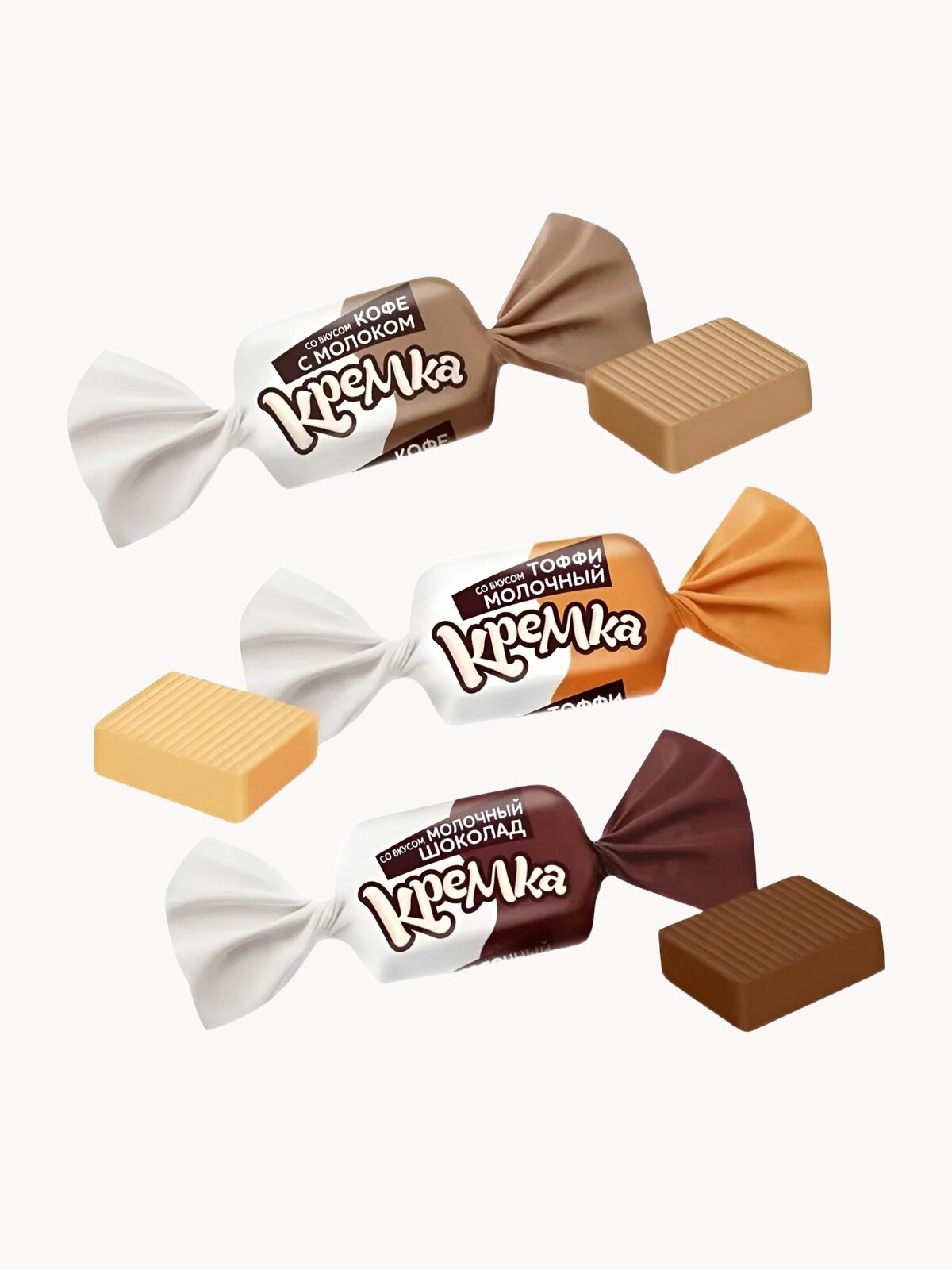 Кремка, жевательная конфета со вкусом молочного шоколада, кофе с молоком и тоффи, 1 кг.