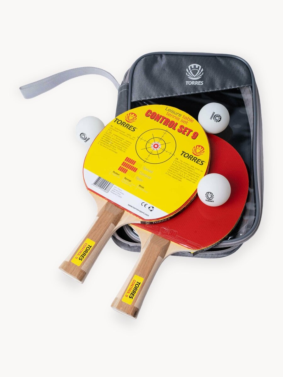 Набор для настольного тенниса TORRES Control 9, 2 ракетки, 3 мяча, сумка