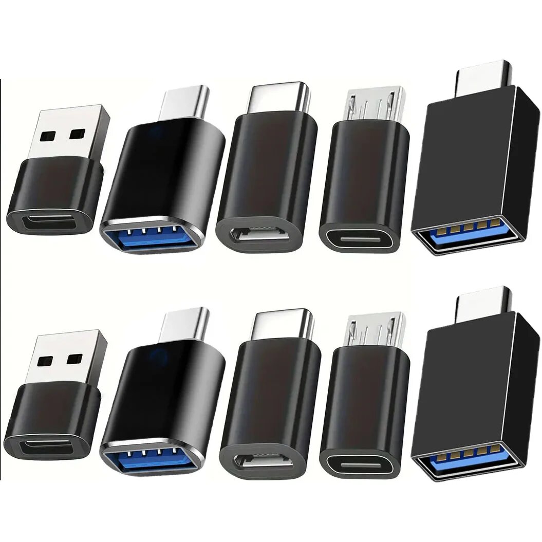Набор Из 10 Адаптеров USB Type-C: Мини-конвертер Micro-USB (штекер-гнездо) Для Различных Устройств