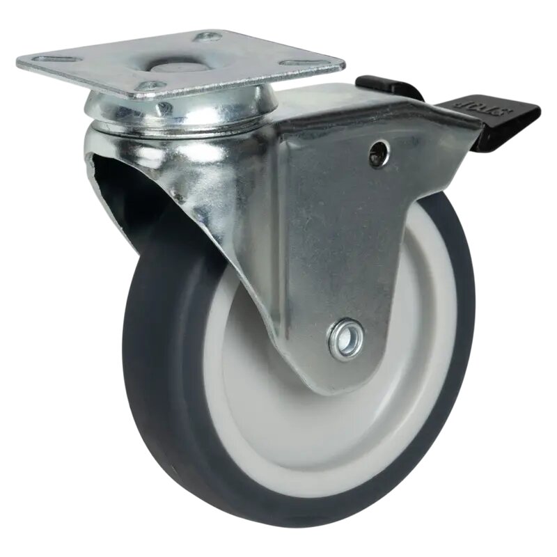 Мебельный ролик поворотный с тормозом 100 мм до 70 кг цвет серый