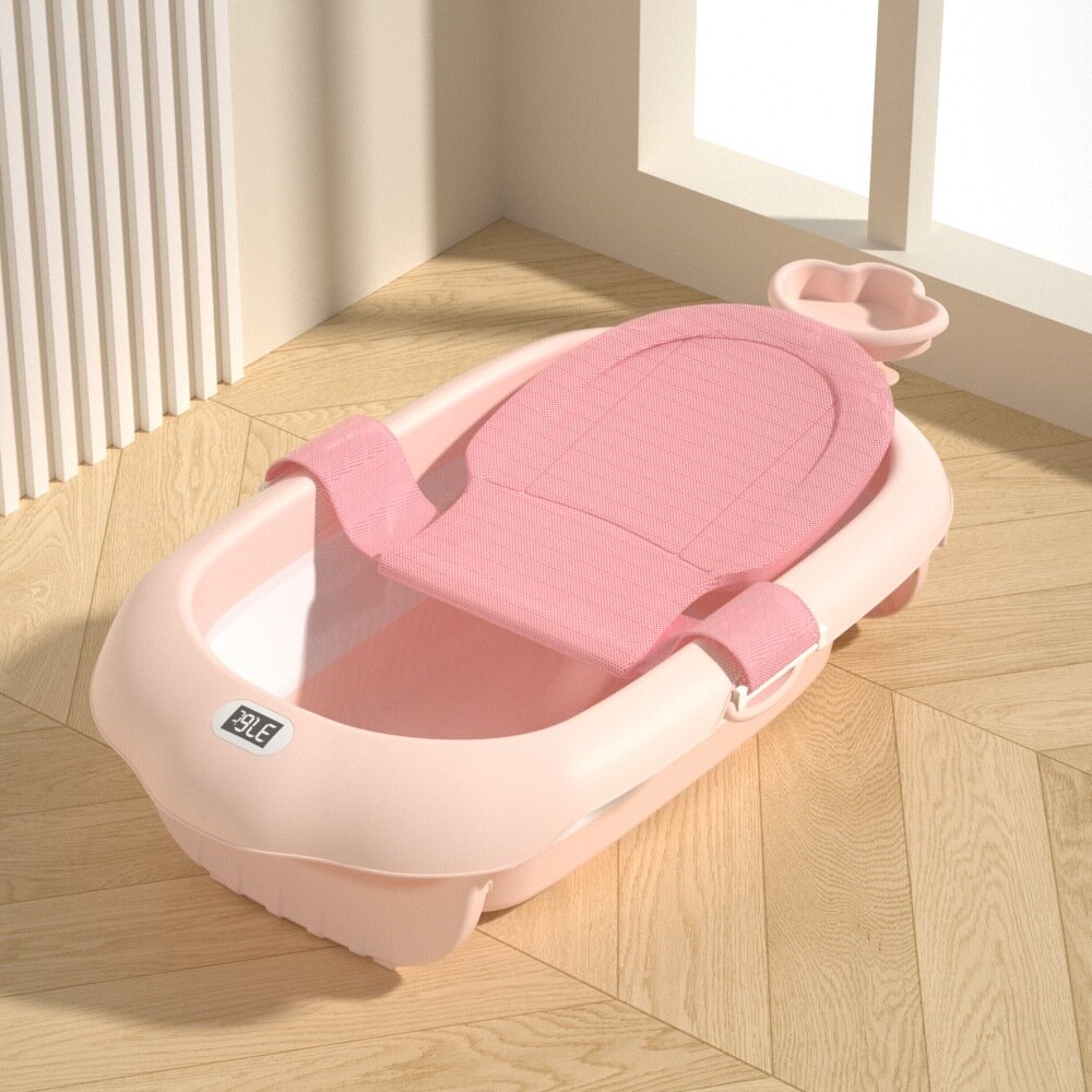 Детская ванночка F496, складная, розовая, с индикатором температуры