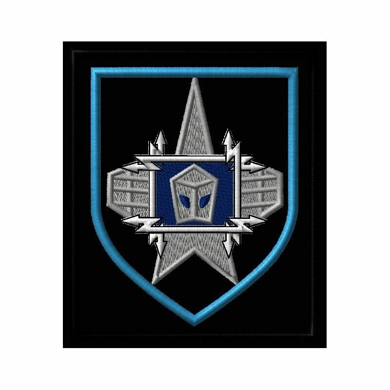 Шеврон нарукавный Ракетно-Космических войск. С липучкой. Размер 85x100 мм по вышивке.