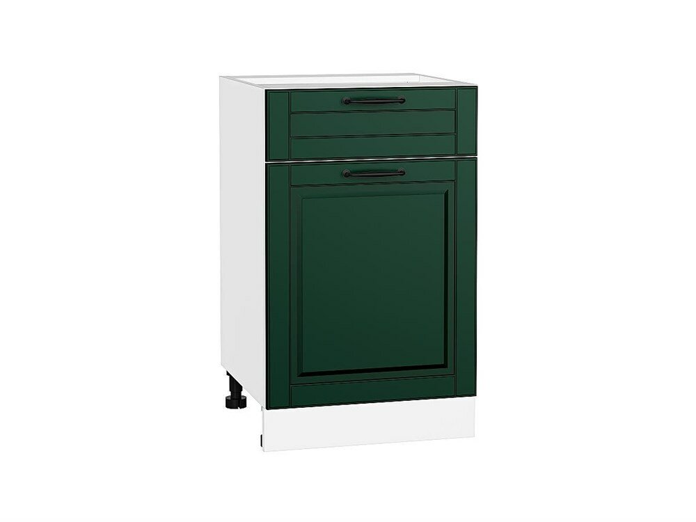 VVT Кухонный Шкаф нижний с 1-ой дверцей и ящиком Дублин Белый, Special Green, 500, каркас ЛДСП Белый, фасад МДФ Special Green, 816*500*478