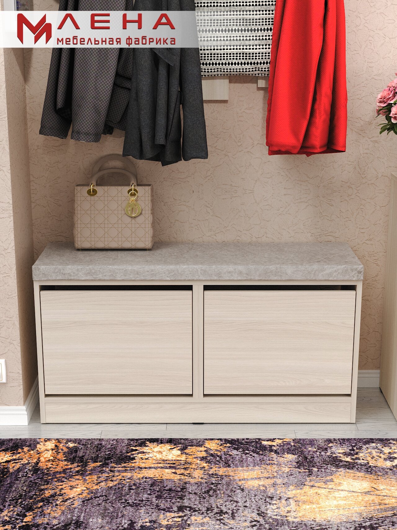 Обувница Мебельная Фабрика лена, ясень шимо светлый, 100х30х52 см, до 120кг, с мягким сиденьем