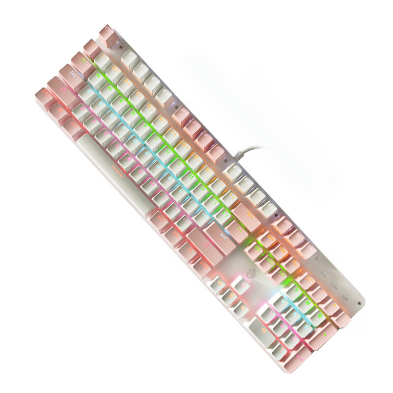 Трансграничный бестселлер: механическая клавиатура 104 с поддержкой тайваньского, тайского и русского языков, с возможностью горячей замены синих переключателей, подходит для офисной работы и игр для девушек.