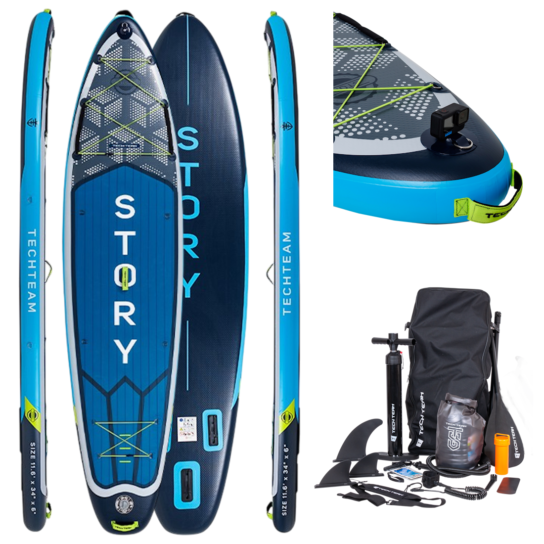 Сапборд Tech Team Story, 350x86x15 с насосом, рюкзаком и веслом - Blue