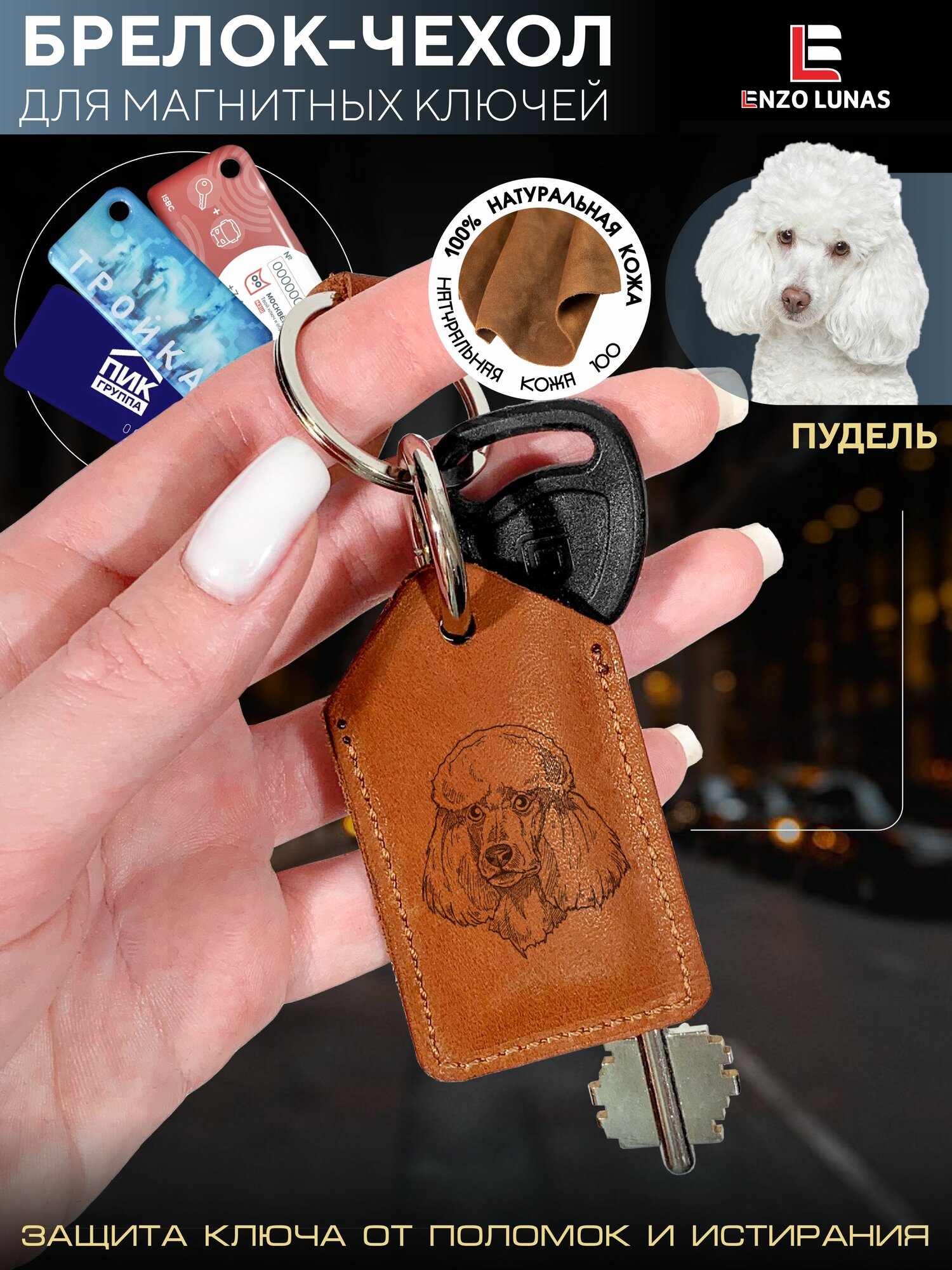 Чехол-брелок для карт ПИК, Тройка, Стрелка, Подорожник, домру, для магнитных карт, ISBC для противоугонной метки Starline, Pandora и для платежных стикеров пудель