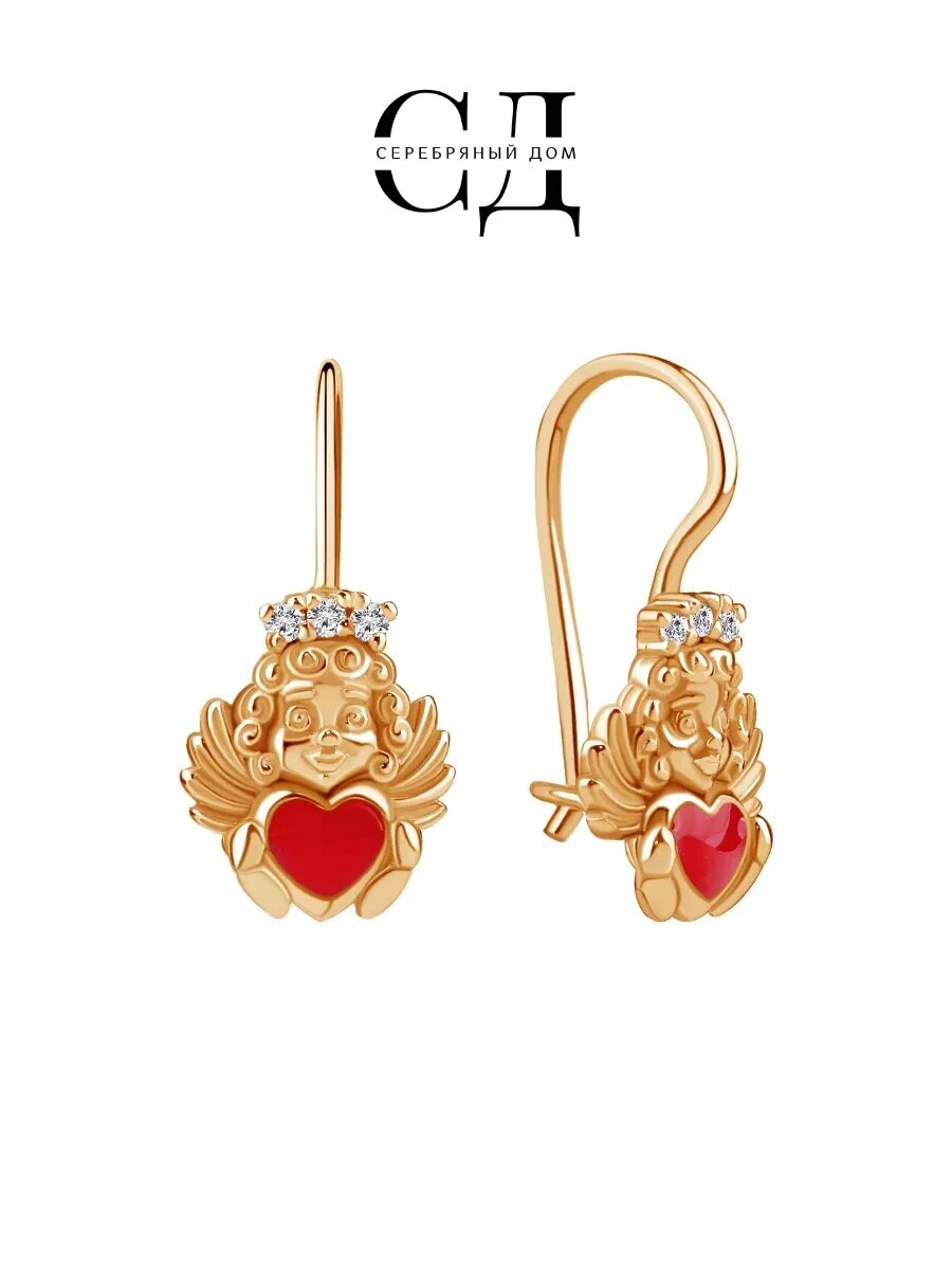 Серьги, серебро, 585, 925 проба, золочение, эмаль