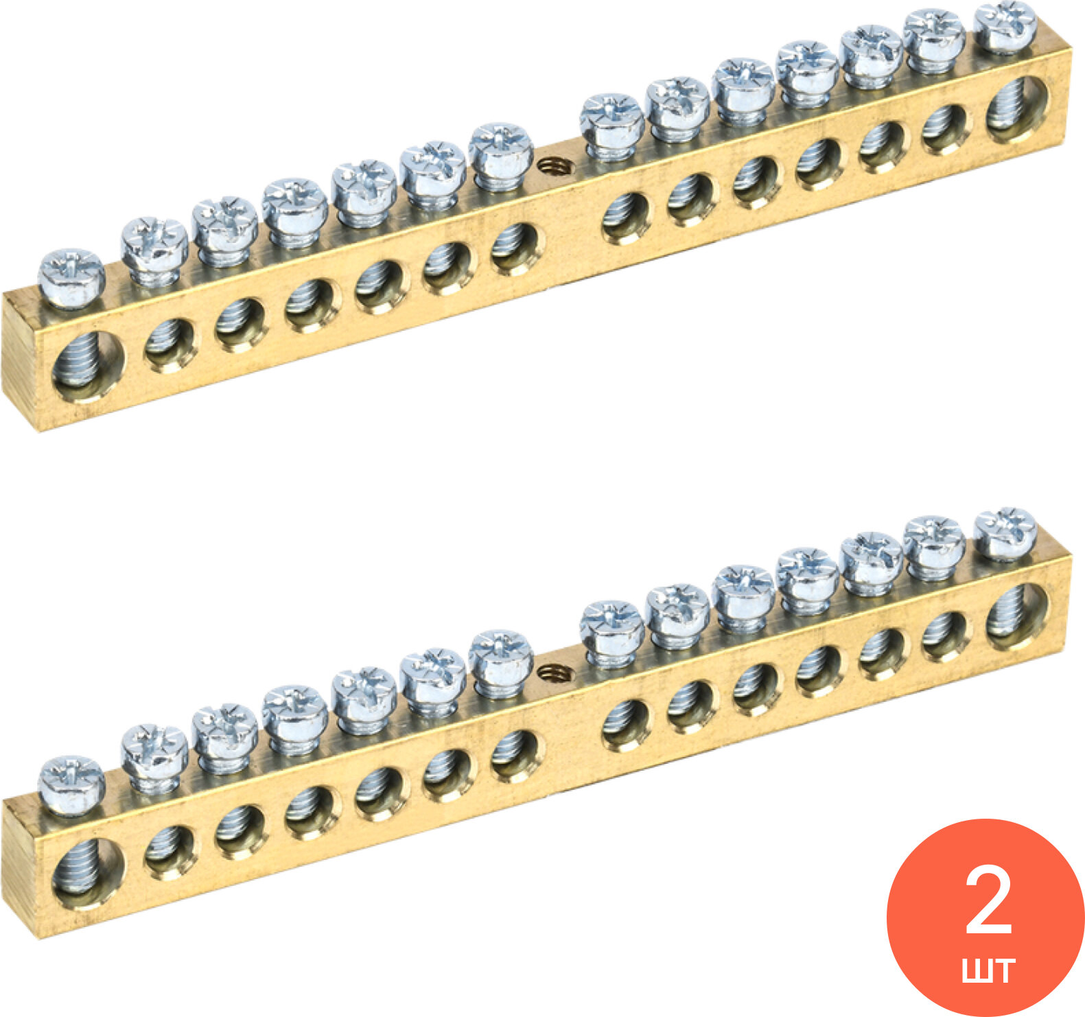 Шина IEK / ИЭК PEN земля-ноль, латунь, 8х12мм, 14групп/крепеж по центру, 125А, YNN20-14-100 / соединитель проводов (комплект из 2 шт)