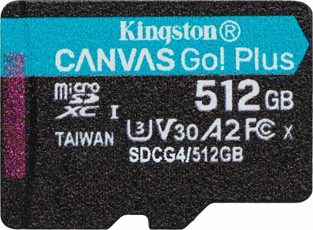 SDCG4/512GBSP / Карта памяти microSDXC UHS-I Kingston Canvas Go! Plus 512 ГБ, 200 МБ/с, Class 10, SD