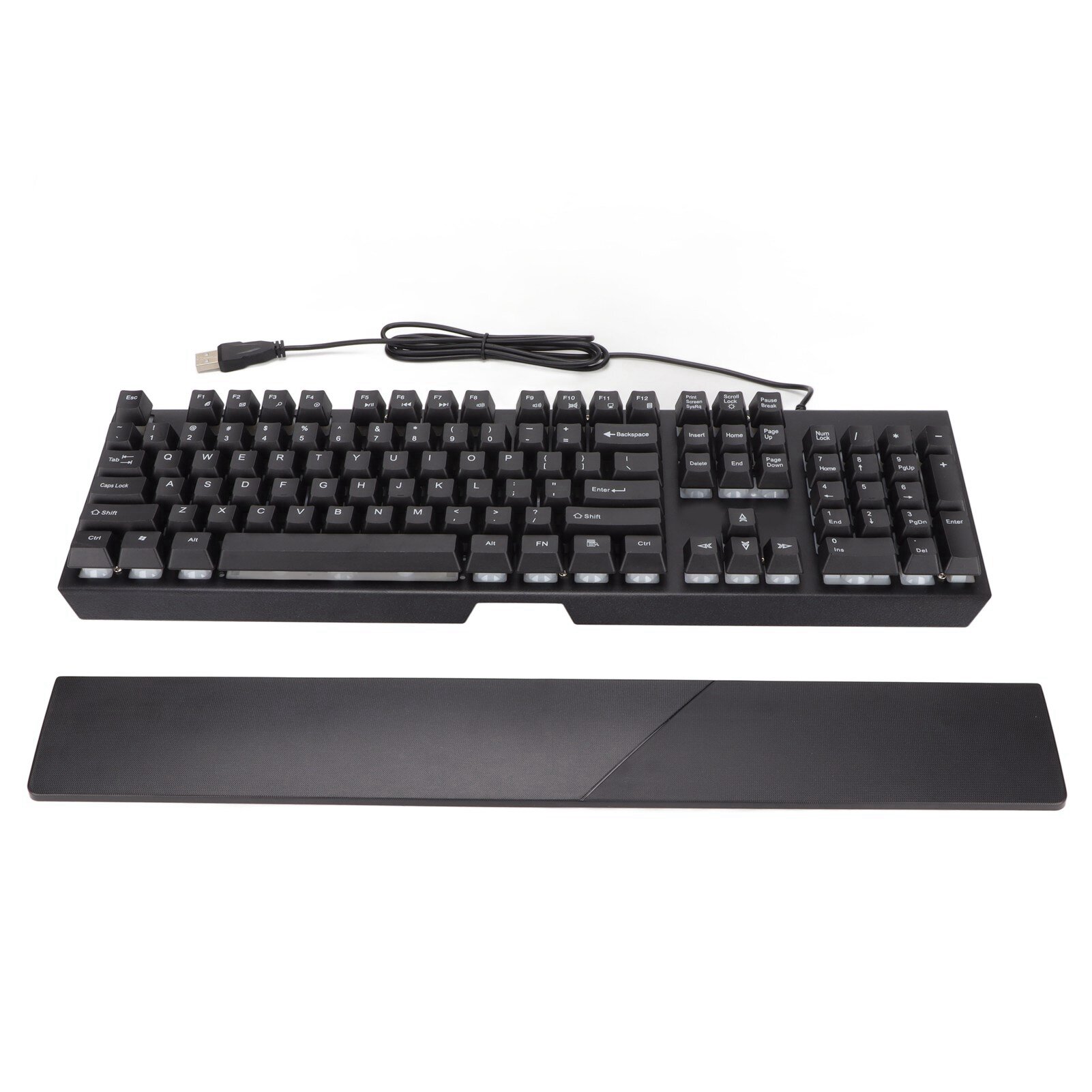 Проводная RGB-клавиатура с подставкой для запястий, 104 клавиши, четкий набор символов, хорошая упругость, механический отклик, подходит для офиса и игр, черный цвет.