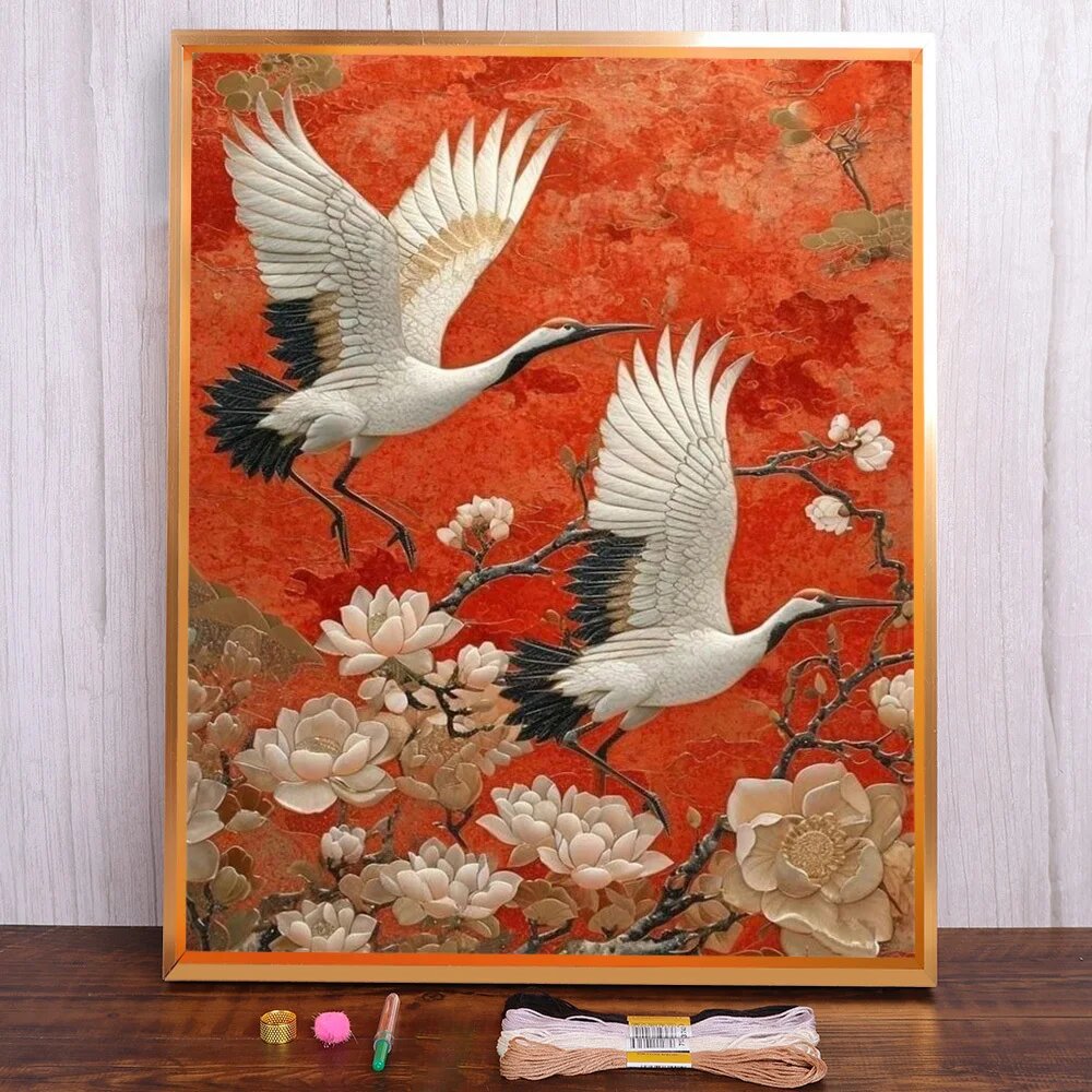 Вышивка крестом "Летающие журавли", 40x50см, 14CT