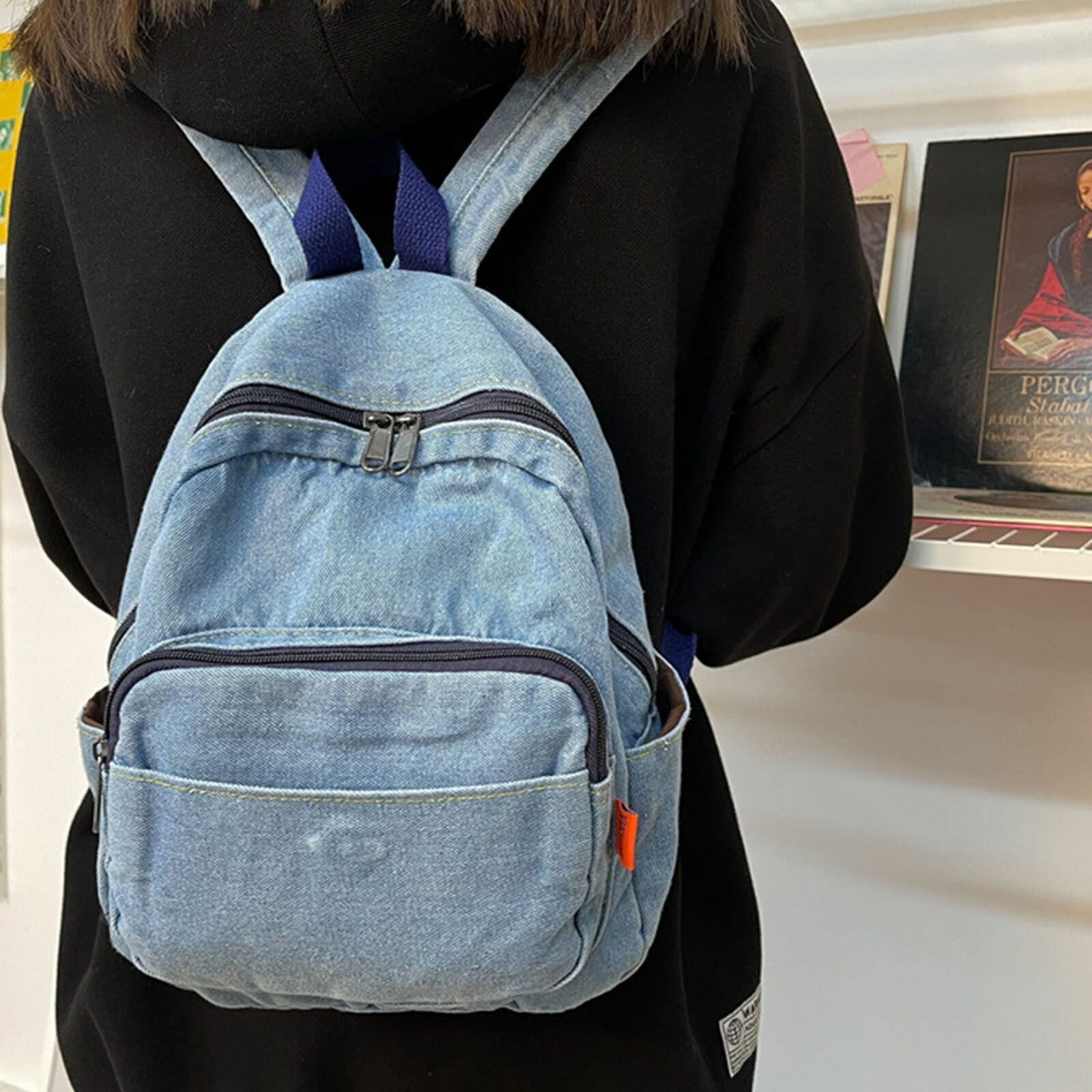 Джинсовый рюкзак-светло-голубой