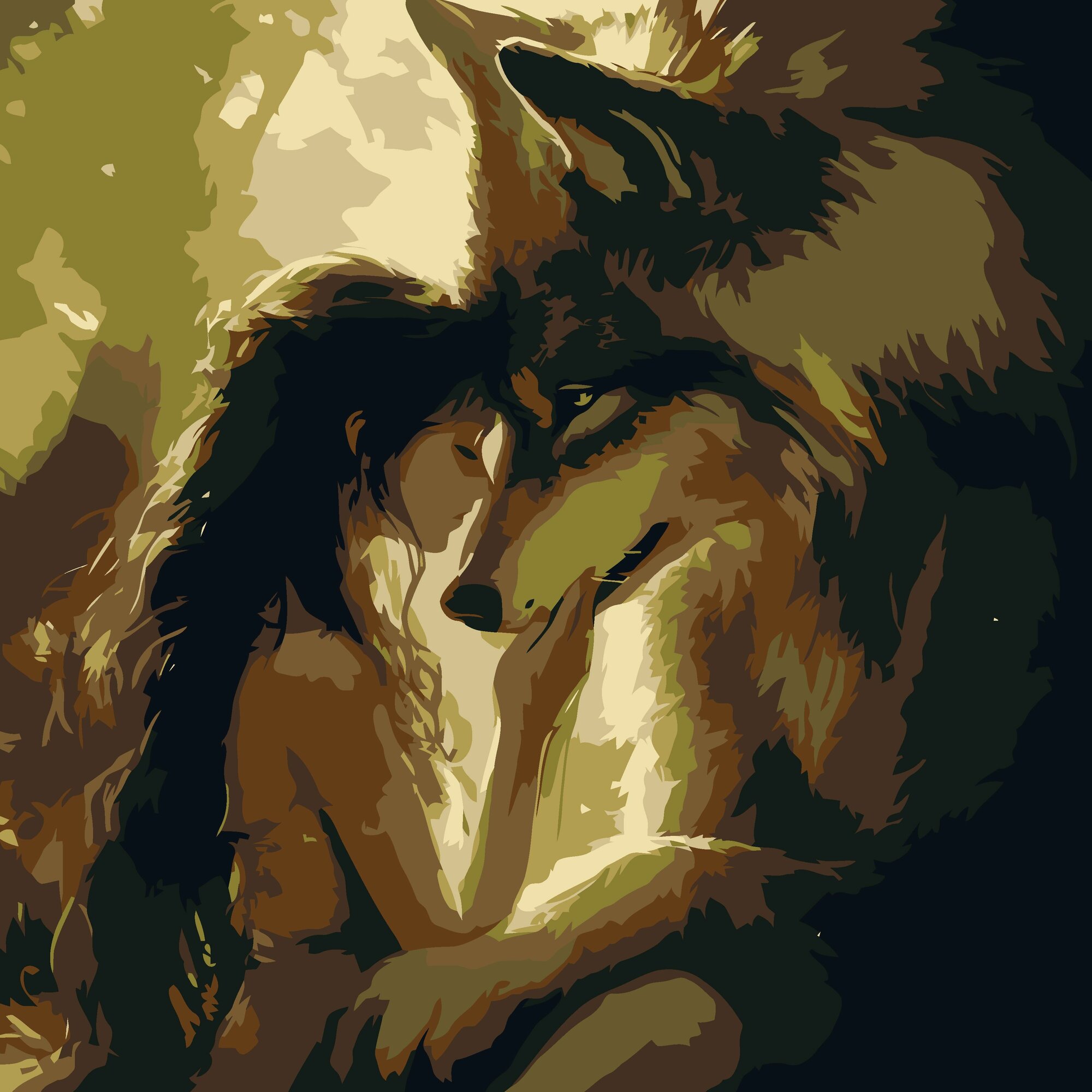 Детская картина по номерам E3376 "Девушка и Волк" 20x30