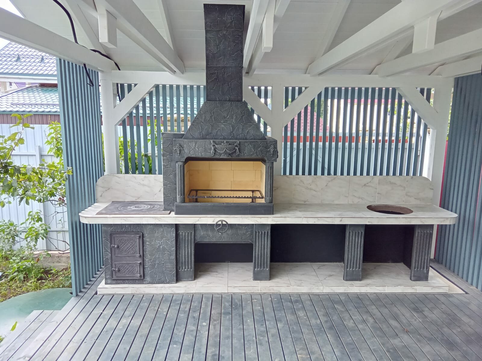 Печь-барбекю комплекс из натурального камня Эльче на дачу 385x66x222 — фото 1