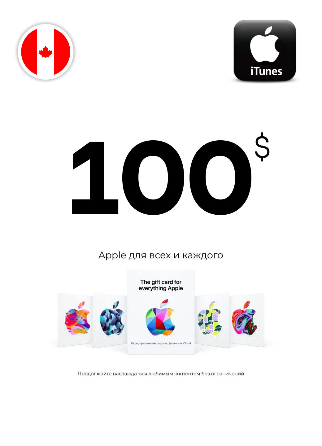 Подарочная карта Apple iTunes 100$ Канада / Gift Card Apple iTunes 100 CAD Canada