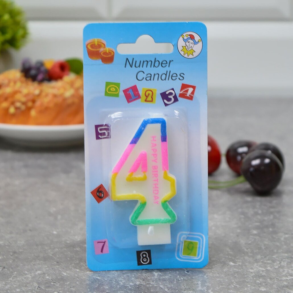 Свеча для торта цифра 4 «Celebration», парафин, 7см, яркий дизайн, для праздника