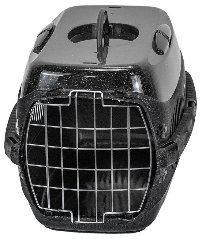 Переноска 49 х 33 х 32см пластиковая PetTails с металлической дверцей (до 12кг) (черн. низ/черн. верх)