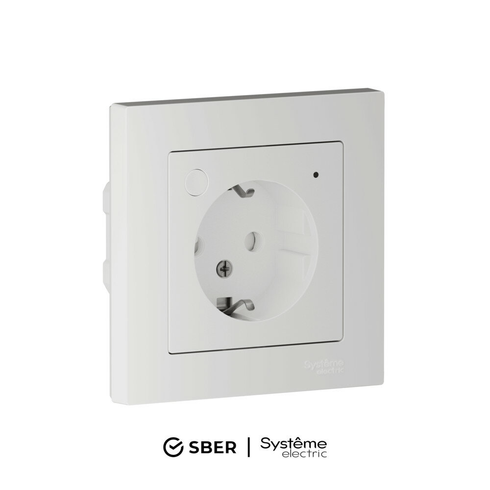 Systeme Electric AtlasDesign Smart Белый Розетка с заземл, со шторками, Zigbee, L+N, 16А, механизм, ATN000145Z