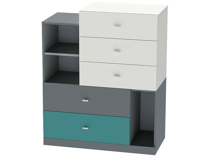 К-1 Комод в современном стиле, 5 ящиков, (Графит/Миндаль/Океан)