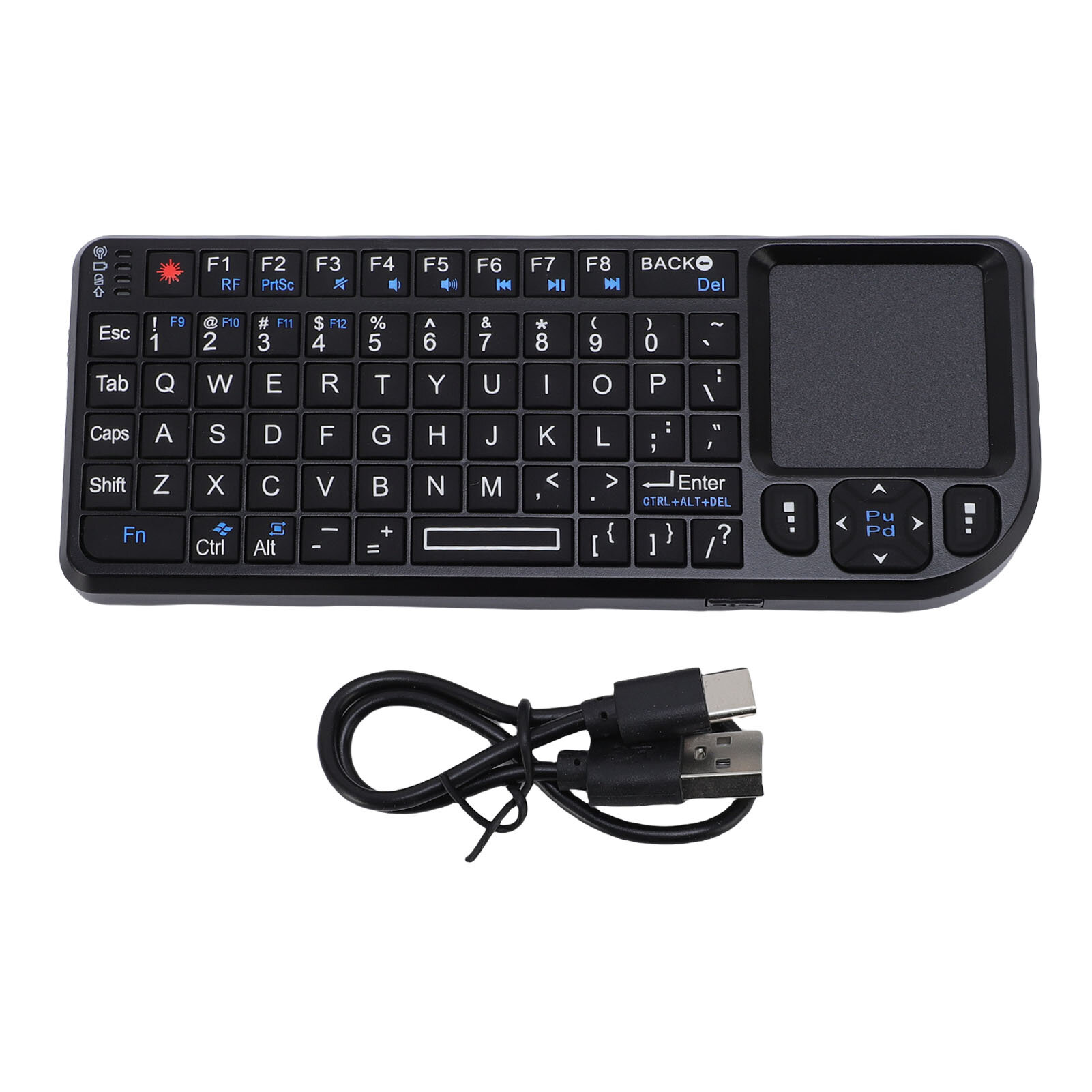 Компактная портативная тонкая сенсорная клавиатура с сенсорным экраном, работающая от USB, с частотой 2,4 ГГц, беспроводной зарядкой и подсветкой, заряжаемая через USB.