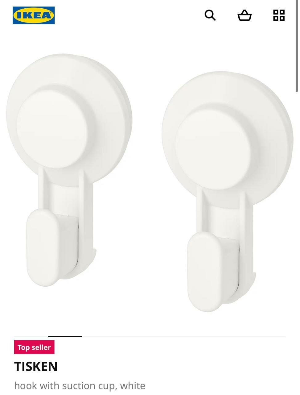 Крючки на присосках IKEA TISKEN, 2шт, для полотенец , пластик, белые