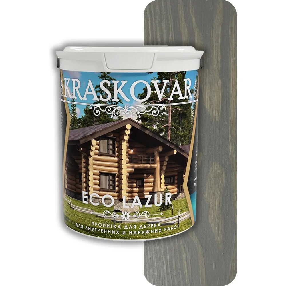 Пропитка для дерева Kraskovar Eco Lazur Графит 9 л 1687, деревянная