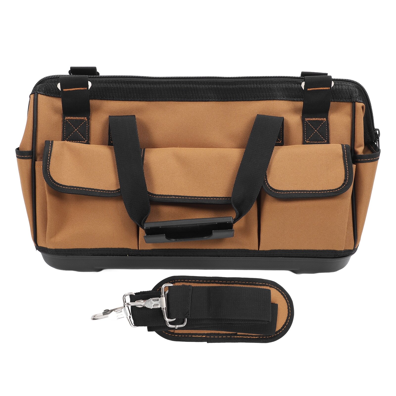 Сумка для инструментов с 17 карманами, из ткани Оксфорд, портативная, прочная, большая вместимость, с плечевым ремнем, для электриков, мужская, T2001, коричневая, 16 дюймов.