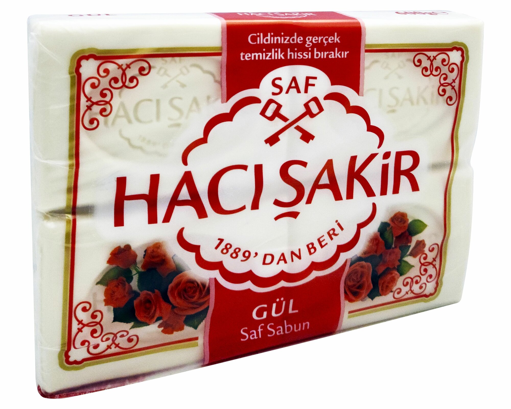 Турецкое натуральное банное мыло для тела и волос с экстрактом дамасской розы, "Haci Sakir", Gul Saf Sabun, 600гр.