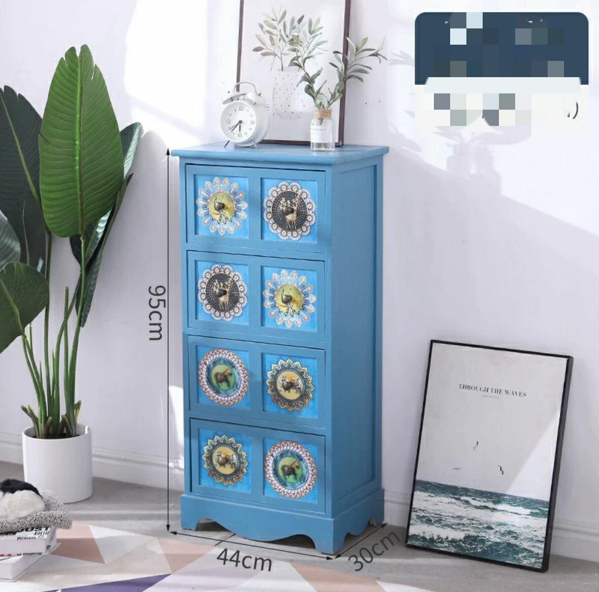 Комод-секретер YAO YAO, синий, с ящиками, ABS пластик/дерево, 4 ящика, 44x95x30 см