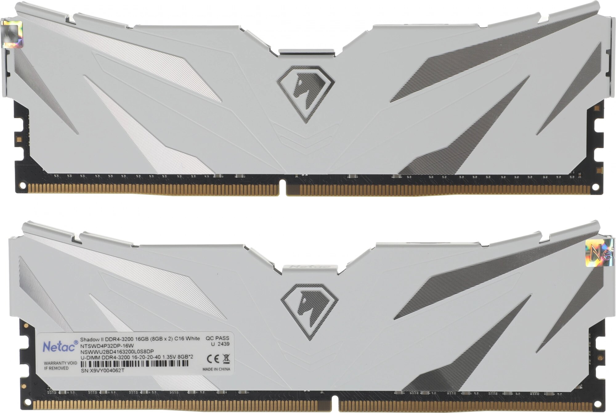 Оперативная память NETAC Shadow II NTSWD4P32DP-16W DDR4 - 2x 8ГБ 3200МГц, DIMM, white, Ret