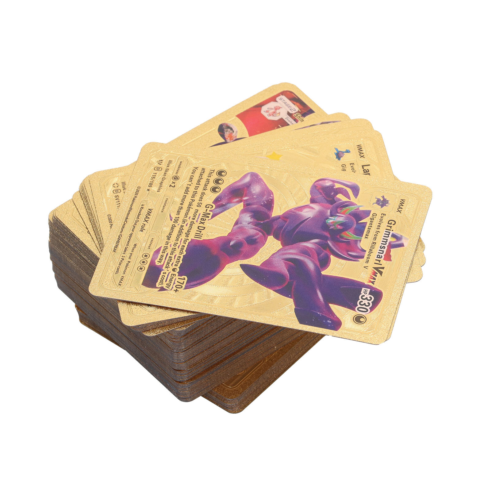 110 шт. карты из золотой фольги, аниме, мультфильм, водонепроницаемые, ПВХ, английские золотые редкие карты для настольной игры