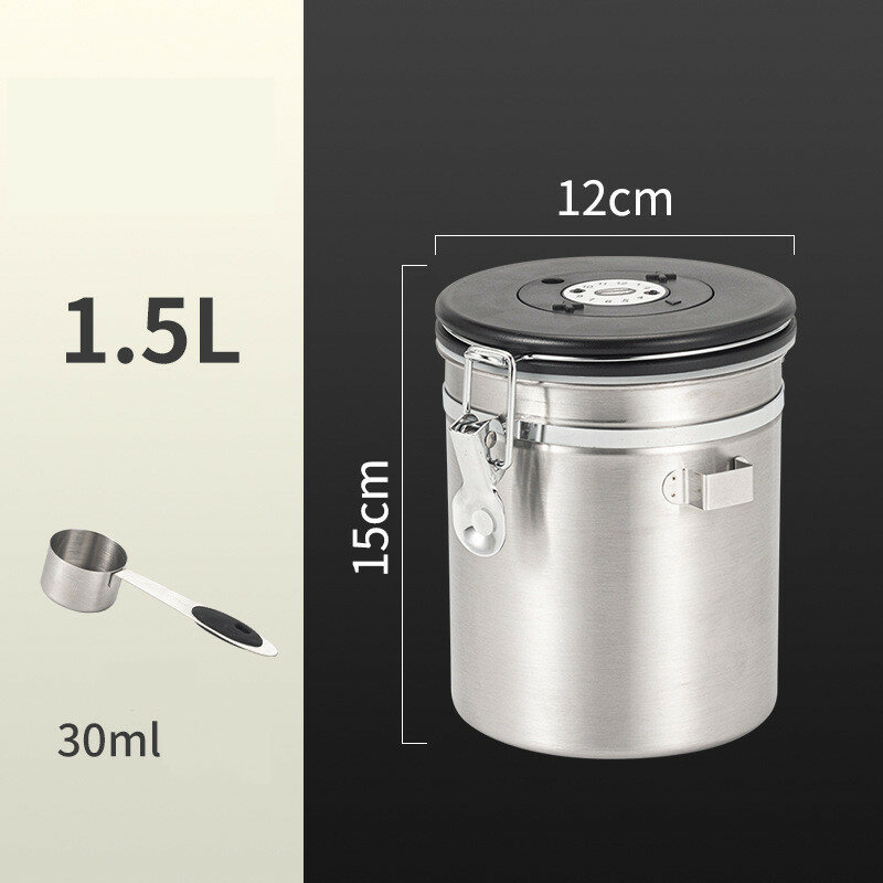 Контейнер для хранения кофе и чая, металл 304, вакуумный, светонепроницаемый, 1,5 л, серебристый