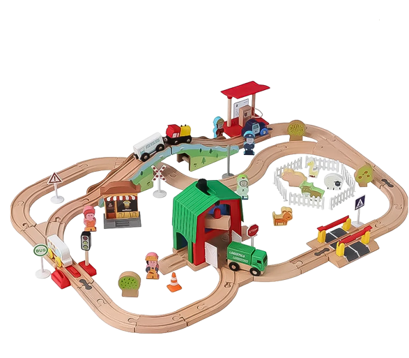 Набор железнодорожный А. Паровозиков, дерево, механическая система управления