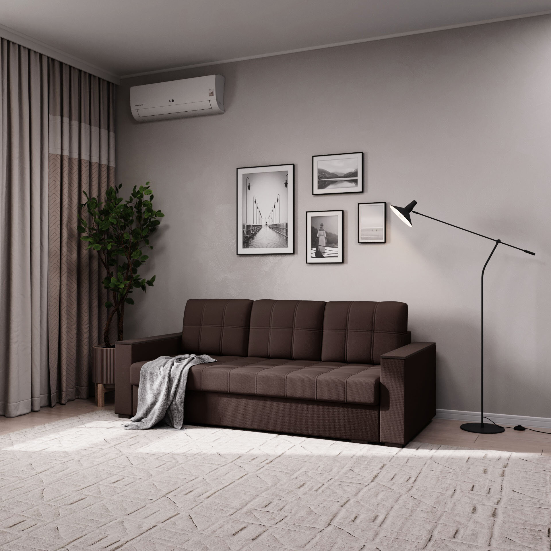 Прямой диван Атланта, D@E, ППУ, еврокнижка,140, велюр амиго кофе