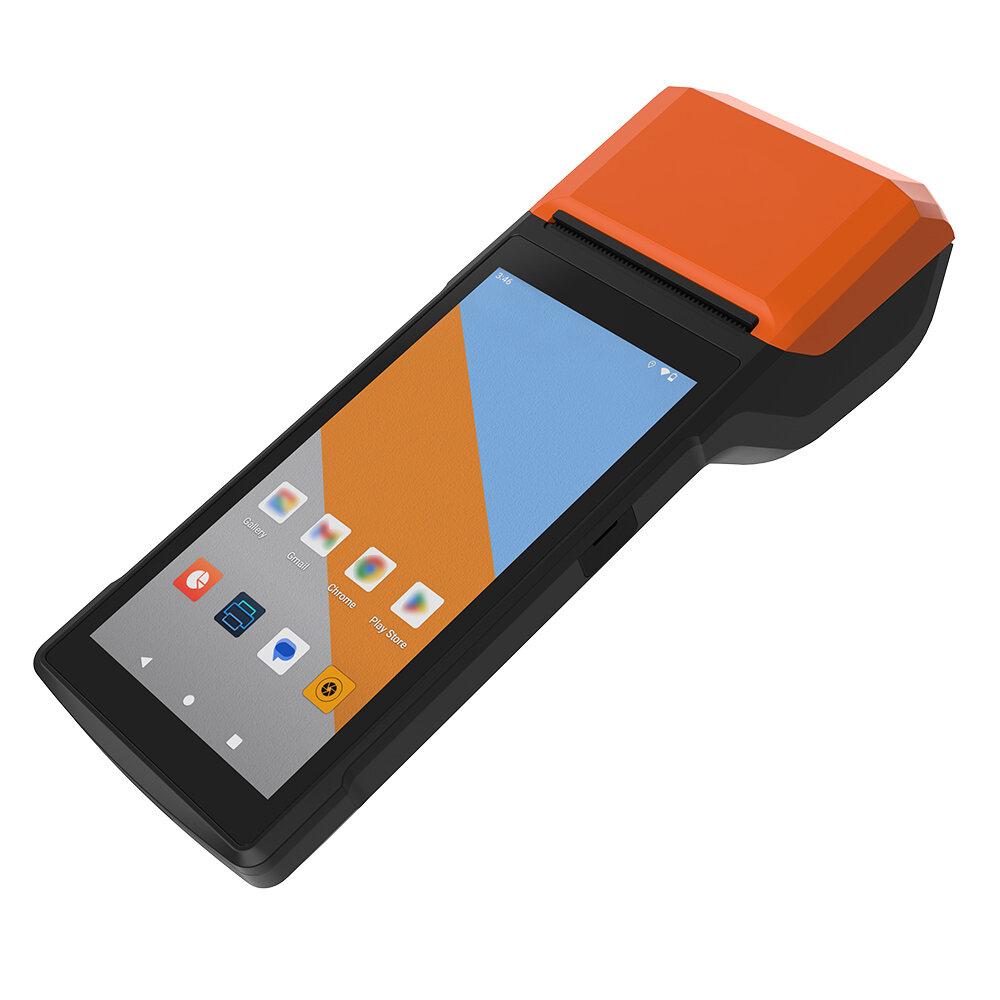 Интеллектуальный мобильный POS-терминал, 5.5" сенсорный экран, Android 13, чековый принтер, сканер штрих-кода, оранжевый