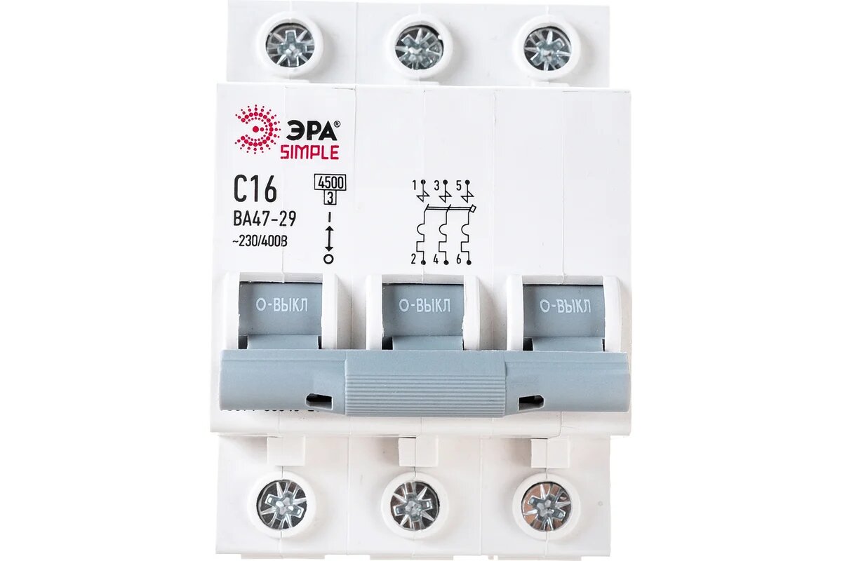 ЭРА SIMPLE-mod-21 SIMPLE Автоматический выключатель 3P 16А (C) 4,5кА ВА 47-29